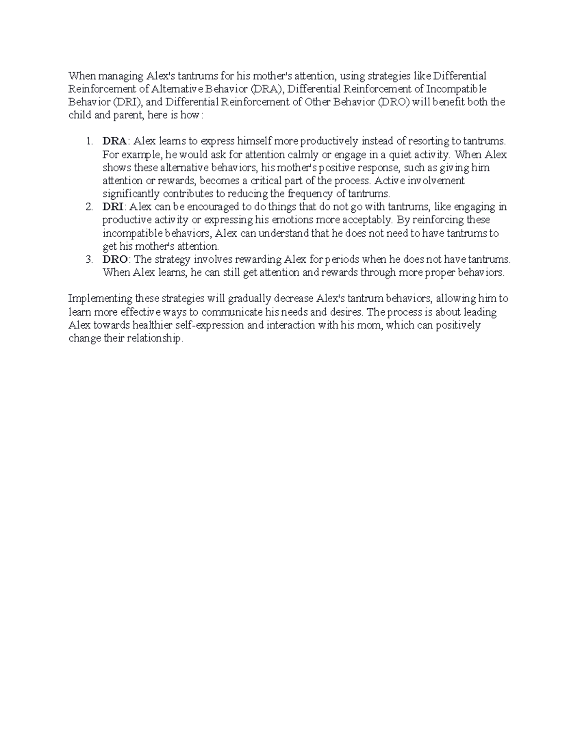 EAB4764-Week 14 Assignment - When managing Alex's tantrums for his ...