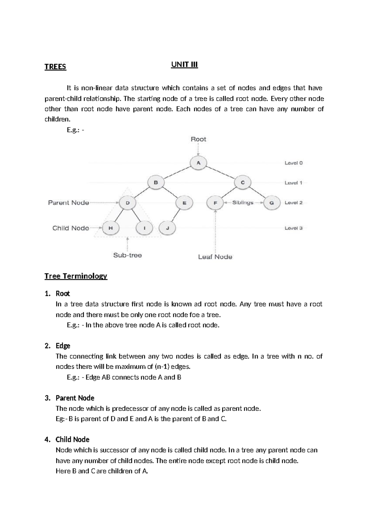 UNIT III - Trees and Binary Tree Concepts Overview - Studocu