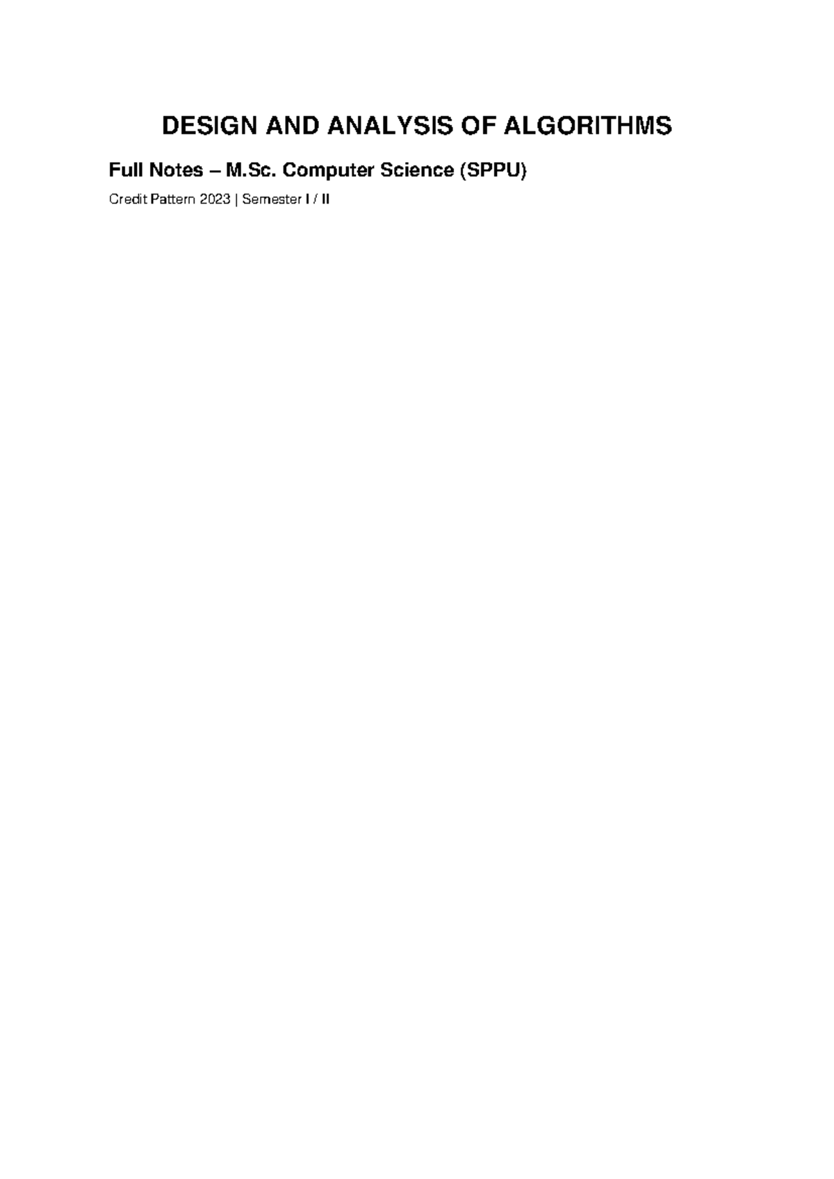 DAA Full Notes: Design & Analysis of Algorithms MSc CS SPPU - Studocu