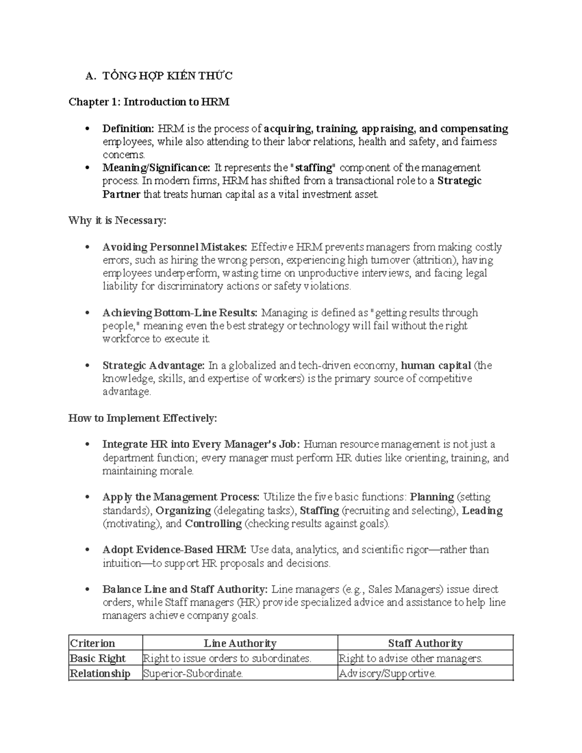 TỔNG HỢP KIẾN THỨC: HRM Overview and Key Concepts (ENG 101) - Studocu