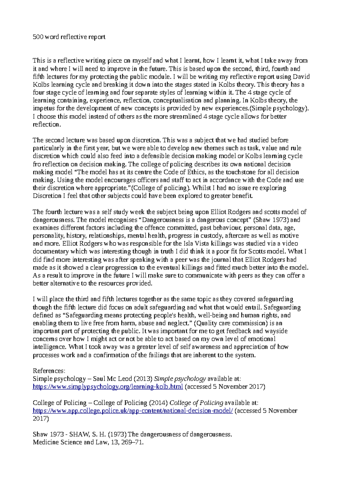 Reflective report 500 word assignment 1 - 500 word reflective report ...