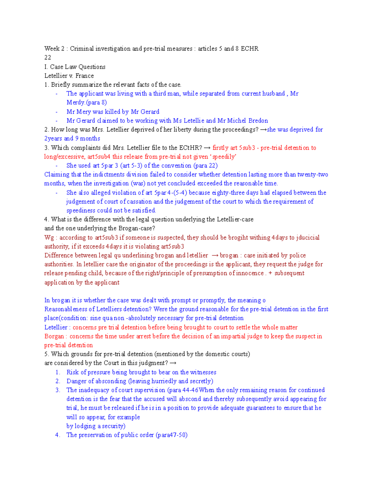 Criminal Law Part B: Case Analysis on Articles 5 & 8 ECHR - Studocu