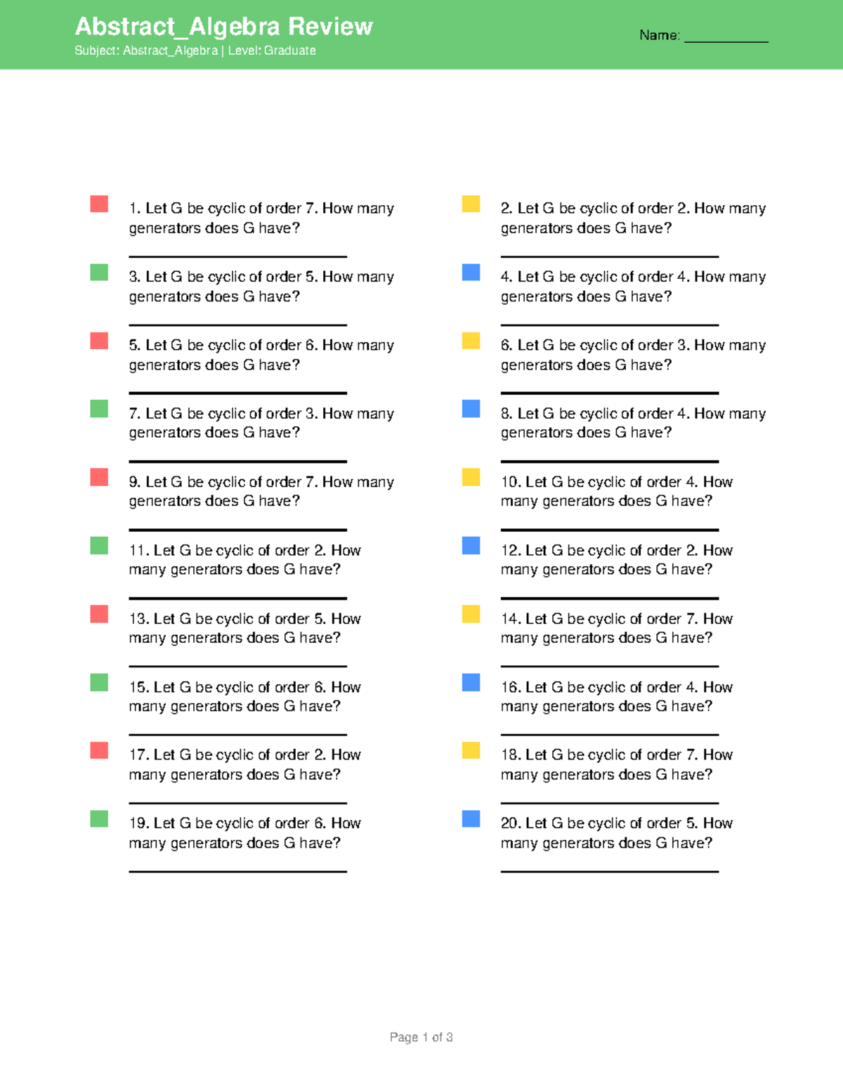 Abstract Algebra Review (Graduate Level) - Studocu