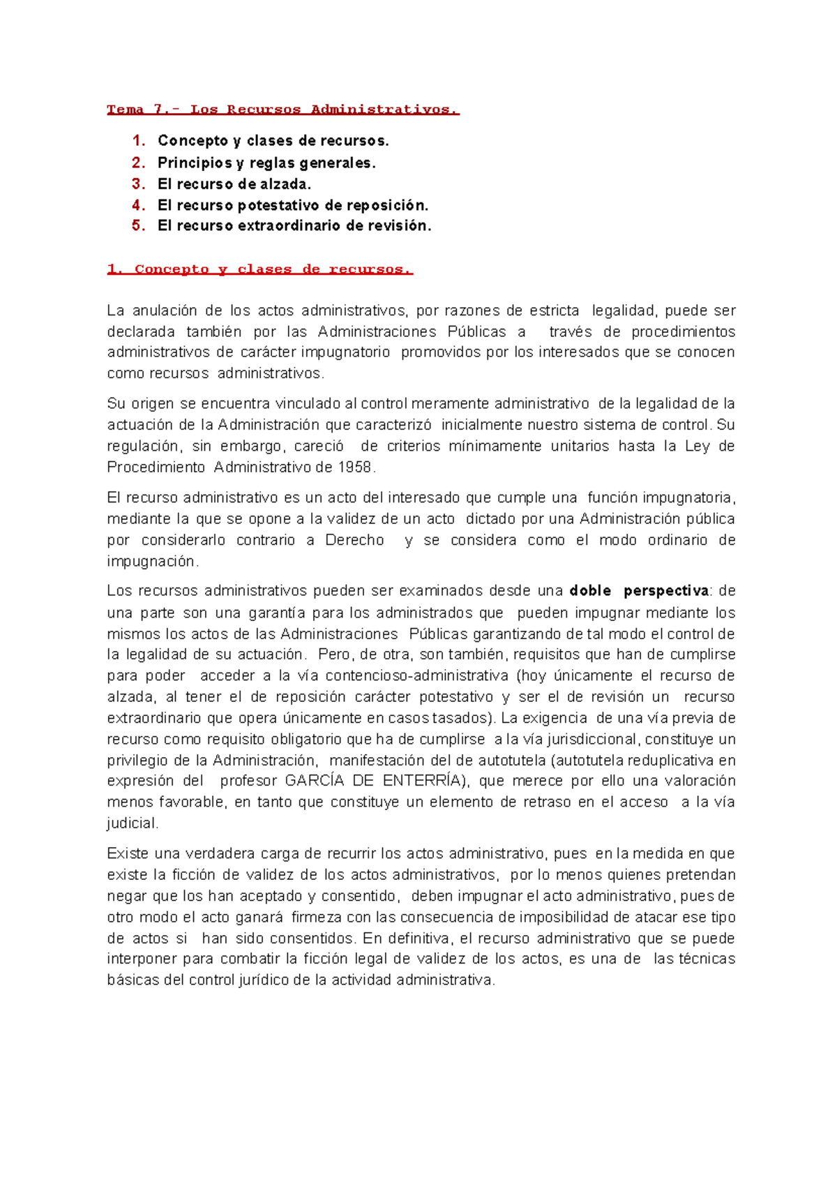 Tema 7: Recursos Administrativos - Conceptos y Clases (LPA) - Studocu