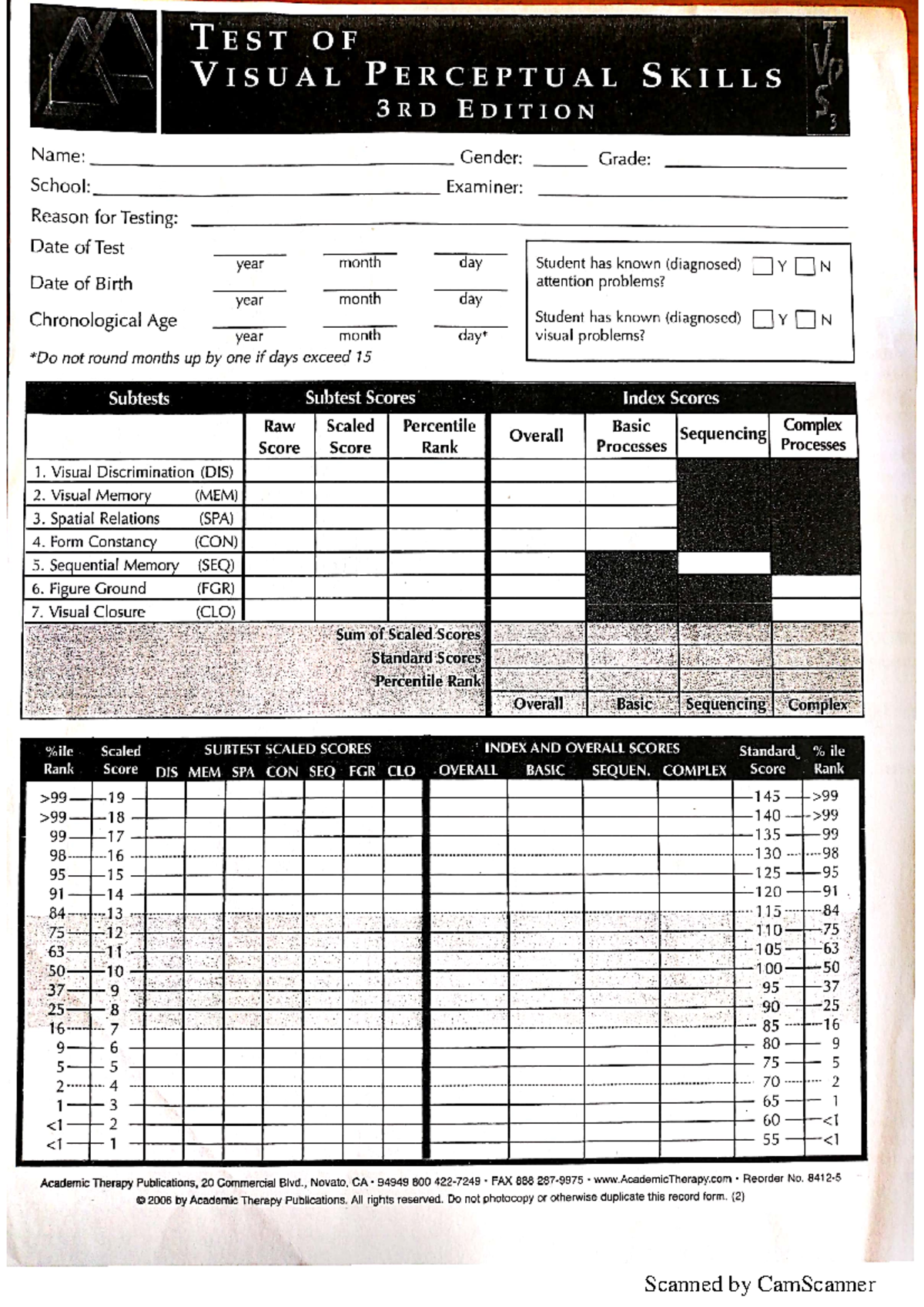 TVPS-3 Scoring Sheet: Standardized Test Interpretation Guide - Studocu