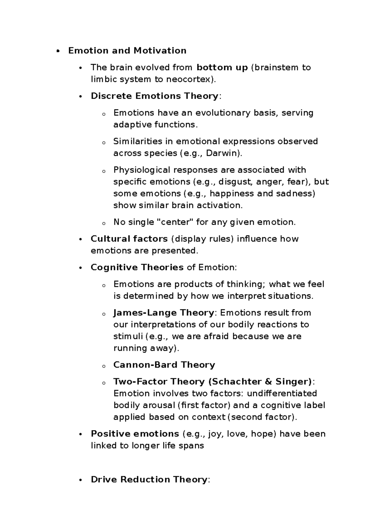 Psych 101: Emotion & Motivation - Revision Notes 3 - Studocu