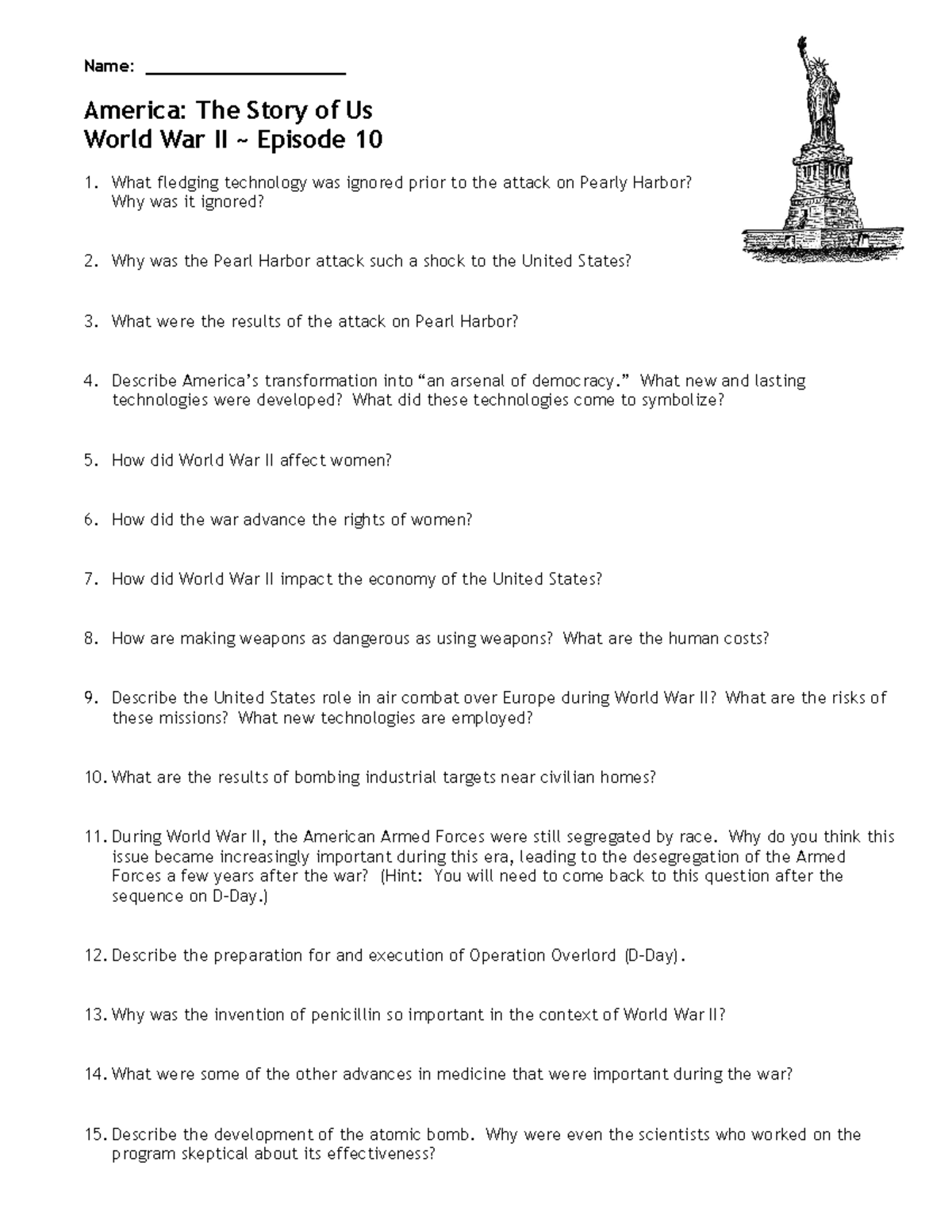America: The Story of Us - World War II Episode 10 Questions - Studocu