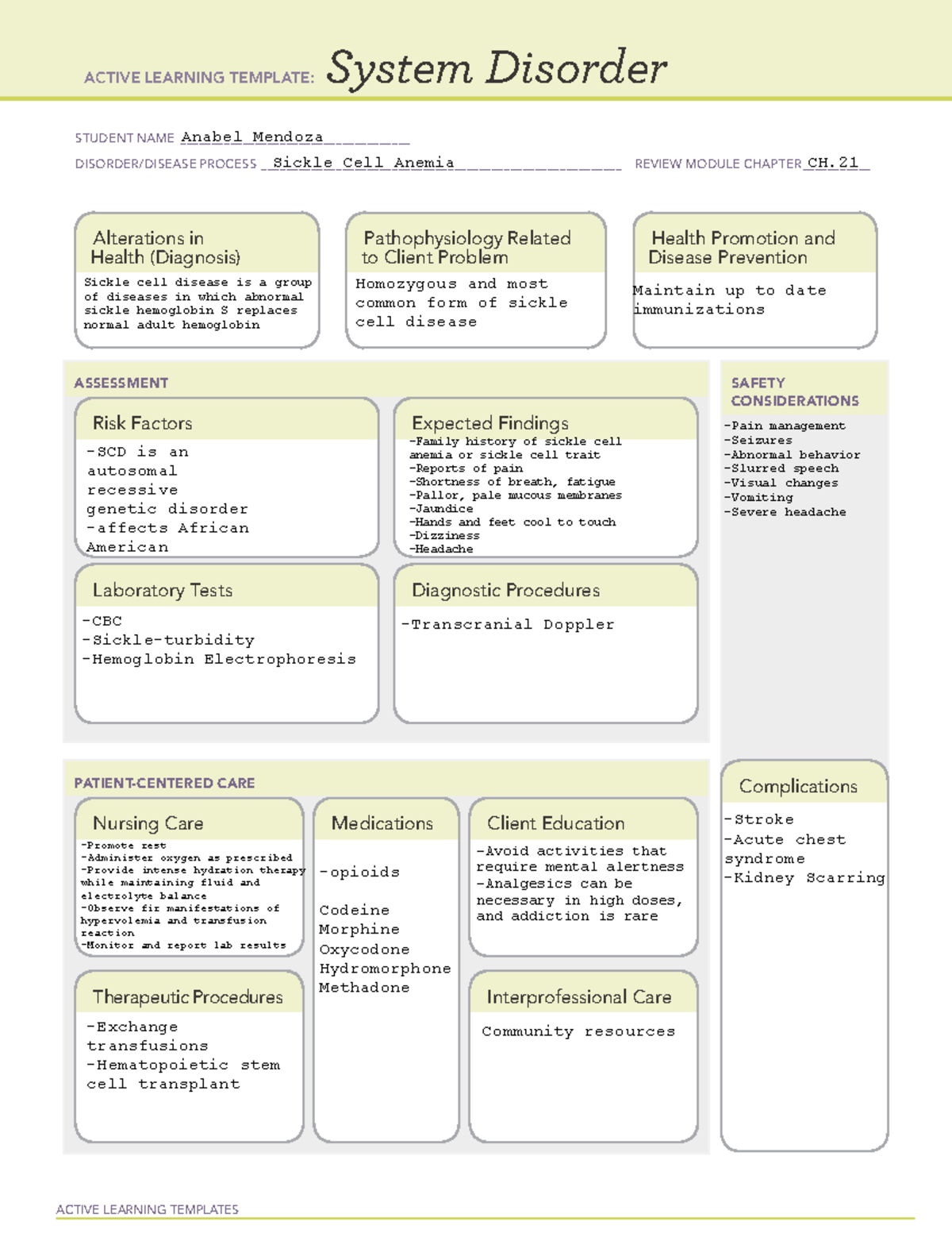 Remediation - ATI - ACTIVE LEARNING TEMPLATES System Disorder STUDENT ...