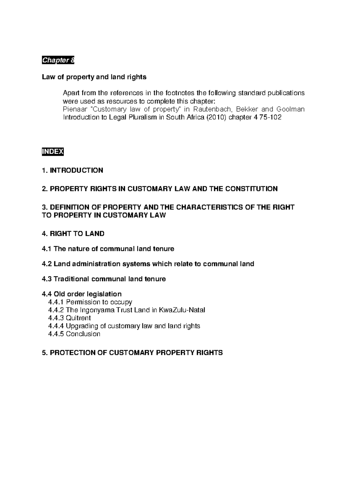 Chapter 8 - The Law of Property and Land Rights in South Africa - Studocu