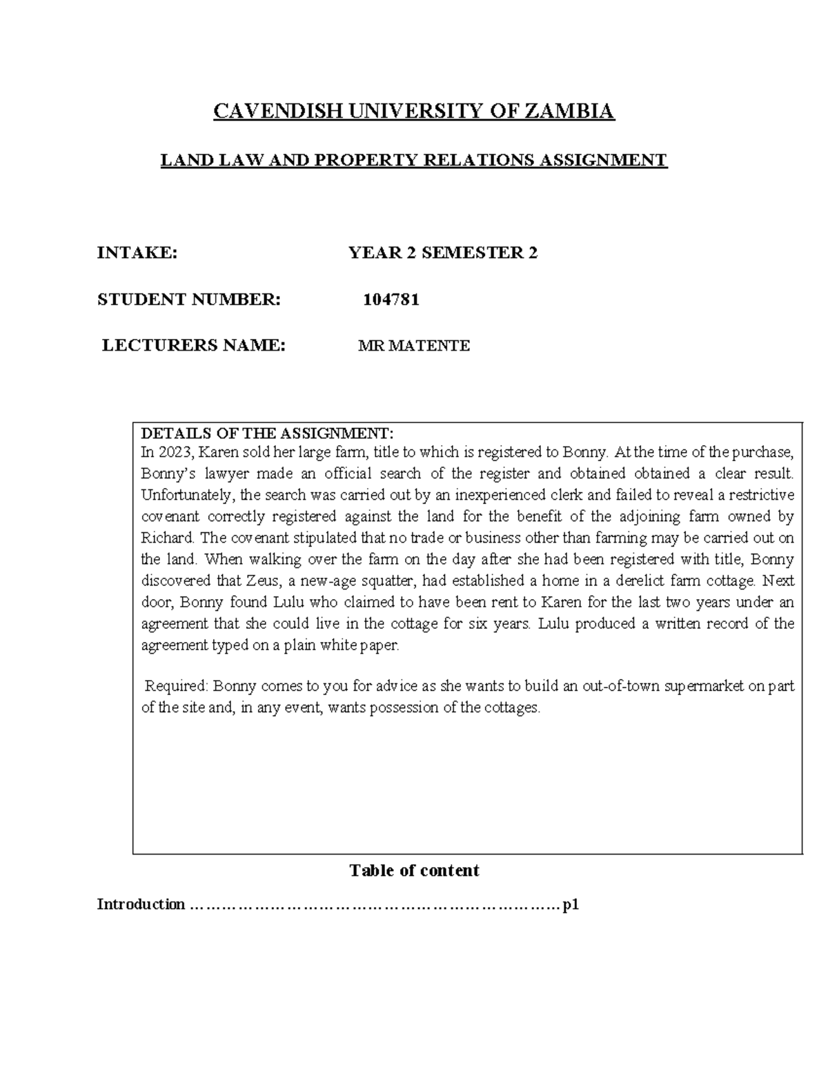 Land Law Assignment (LAW 202) - Analysis of Restrictive Covenants and ...