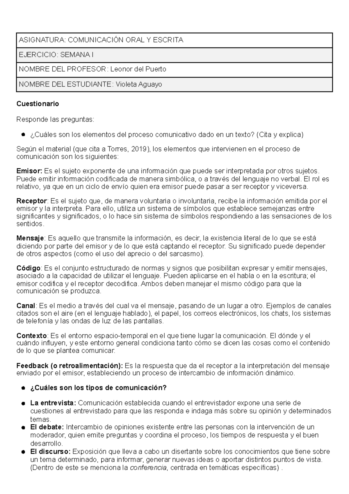 COMUNICACIÓN ORAL Y ESCRITA: SEMANA I - FICHA DE EJERCICIOS - Studocu