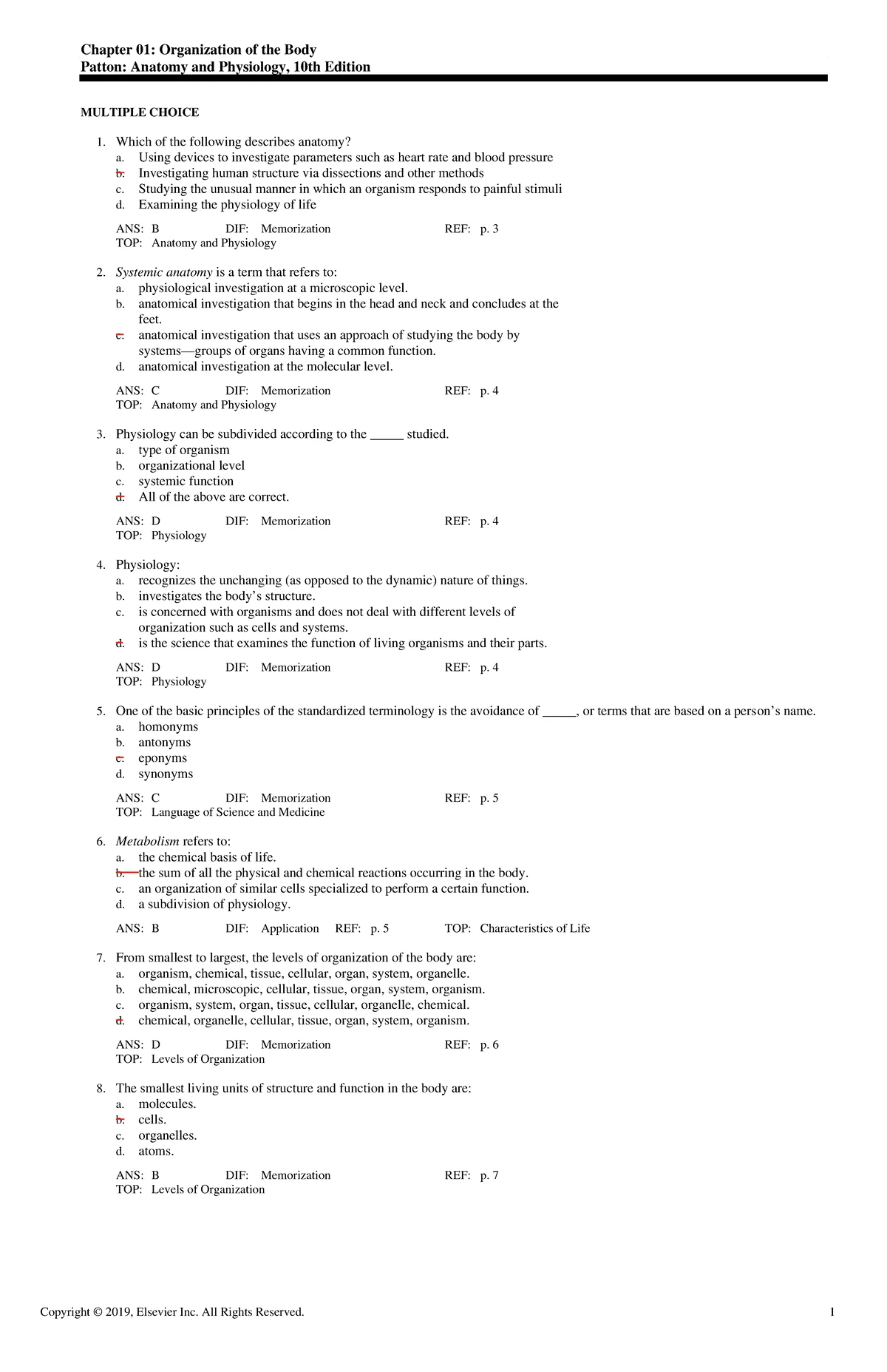 Exam View - Chapter 05 - Chapter 05: Cell Structure Patton: Anatomy and ...