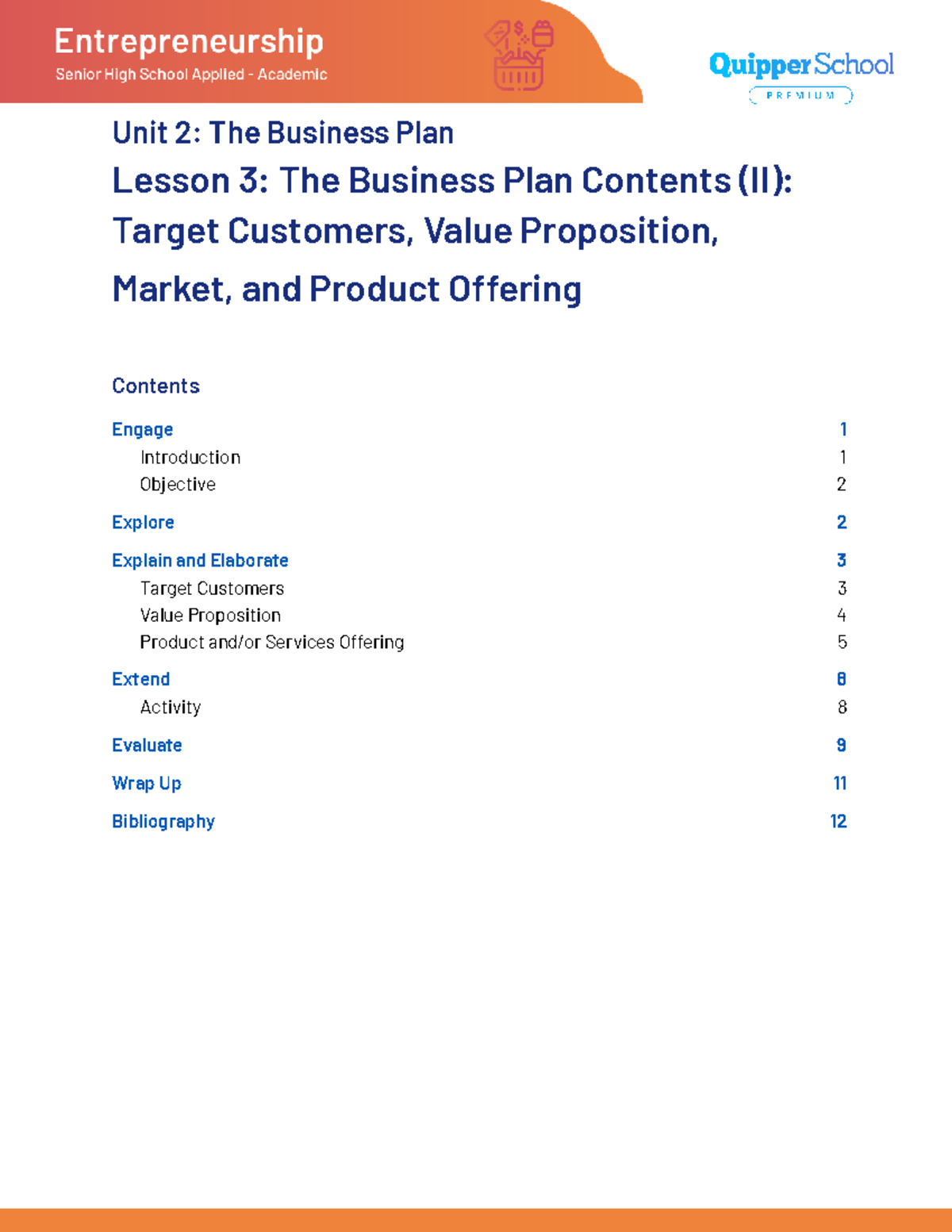 Unit 2.3: Business Plan Lesson 3 - Target Customers & Value Proposition ...