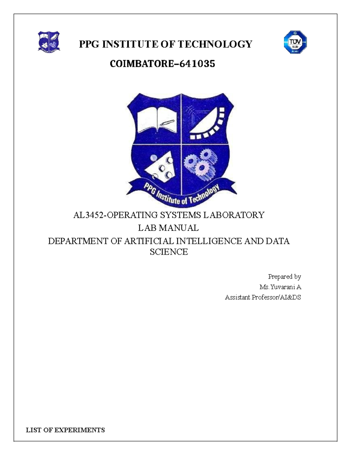 AL3452 Operating Systems Lab Manual II - 4th Semester Experiments - Studocu