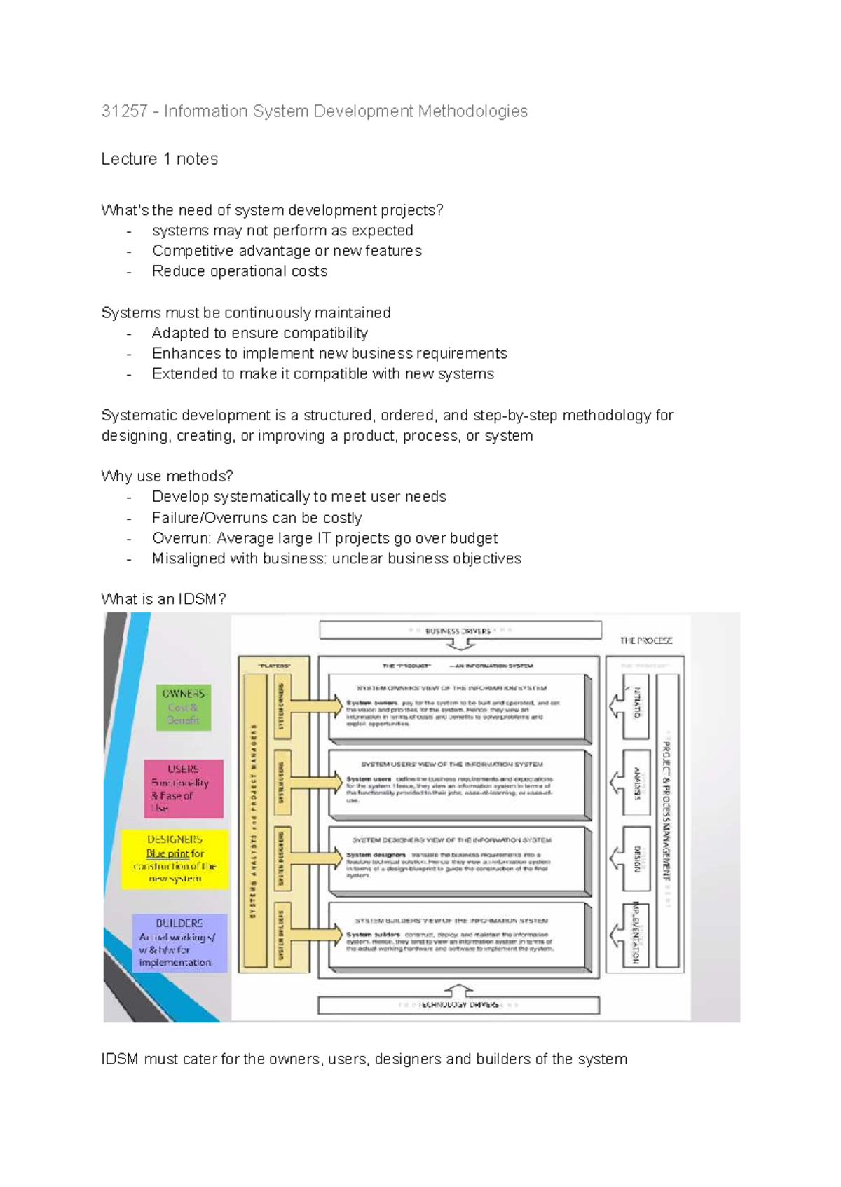 31257 - Information System Development Methodologies Lecture Notes ...