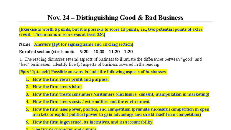 BUS 101: Business Ethics Analysis - Good vs Bad Practices - Studocu