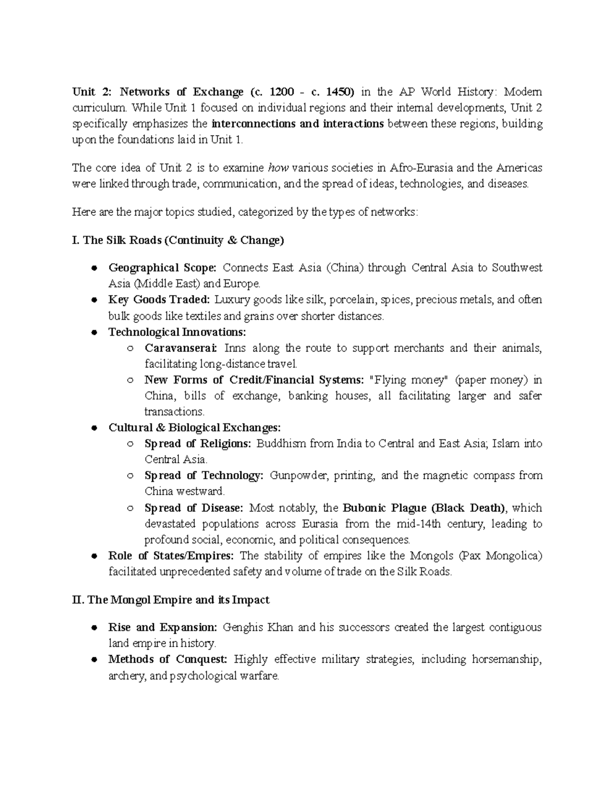 Unit 2: Networks of Exchange (c. 1200-1450) - AP World History Notes ...