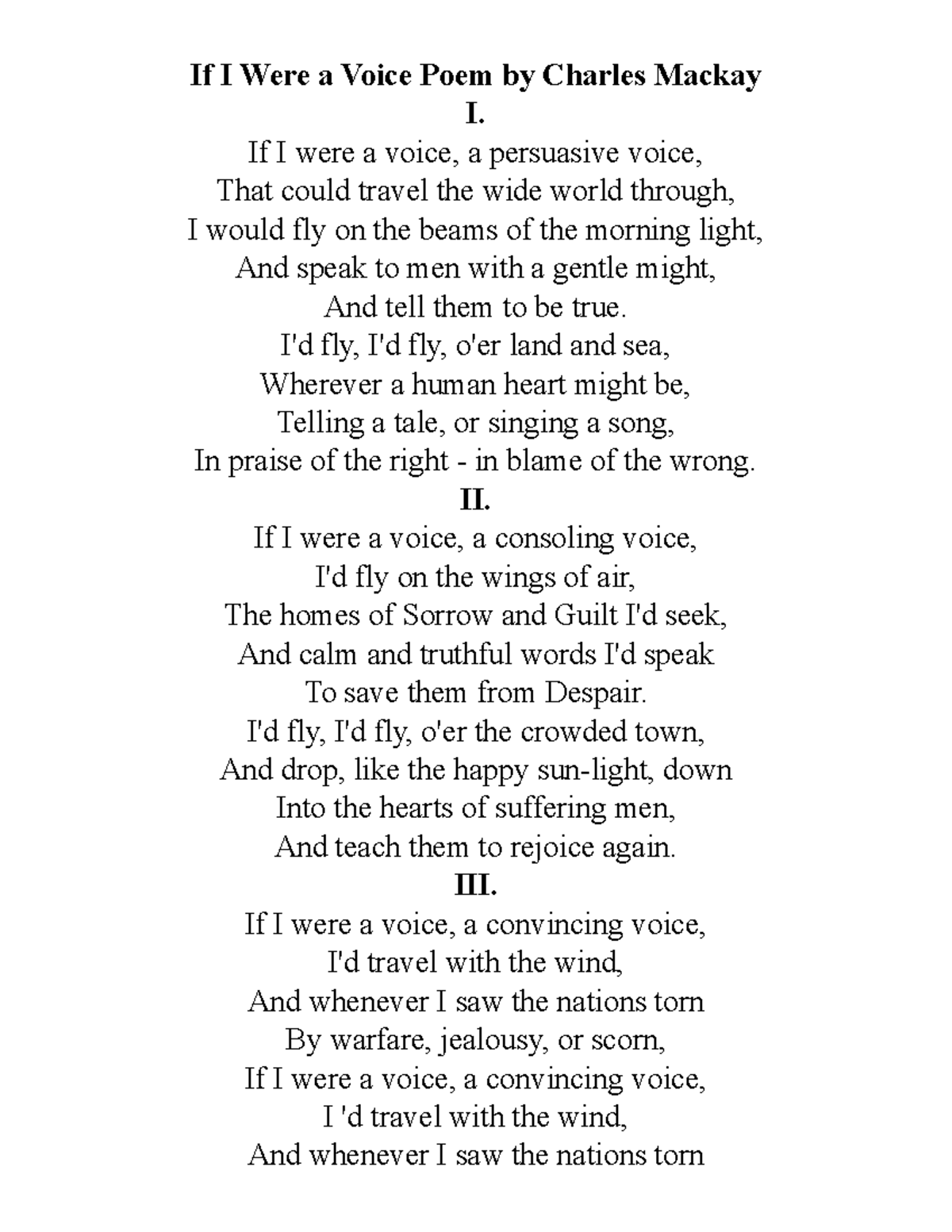 If I Were a Voice: Poem Analysis by Charles Mackay - Studocu