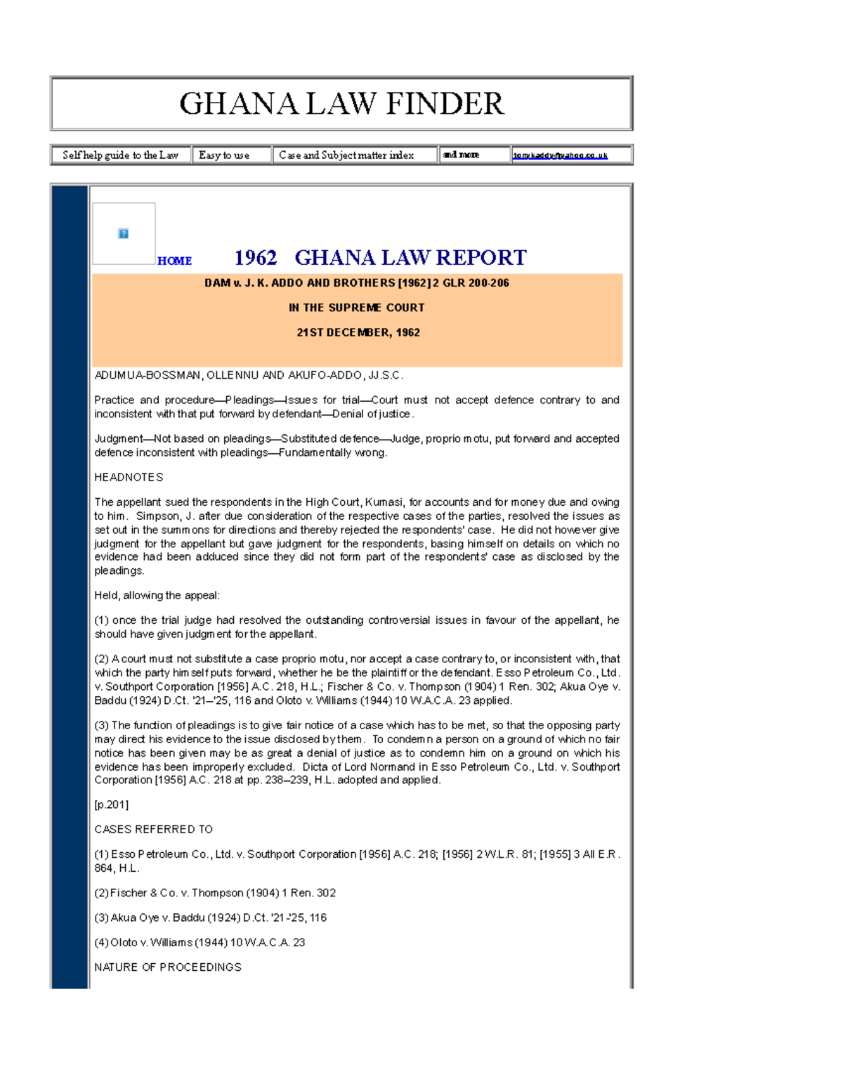 GHANA LAW FINDER: Case Study on DAM v. J. K. ADDO [1962] 2 GLR 200-206 ...