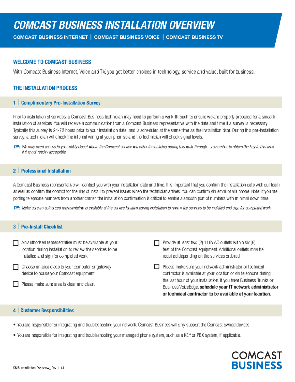 Comcast Business SMB Installation Overview - Key Steps & Checklist ...