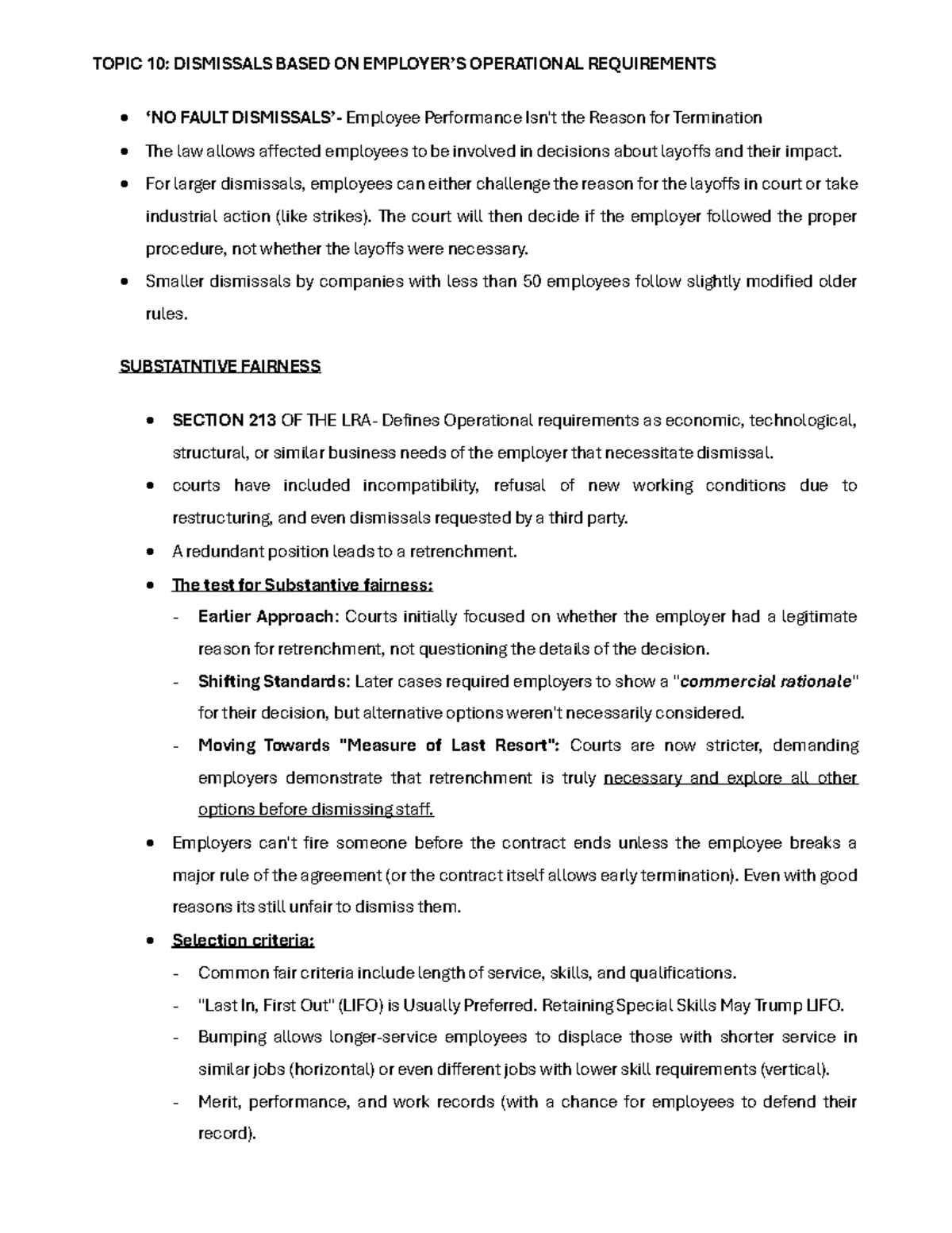 Topic 10- Operational Requirements Dismissals 2024 Study Notes - Studocu