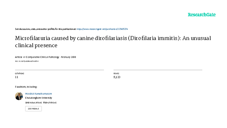 Microfilaruria in Canine Dirofilariasis: A Case Study (Comp Clin Pathol ...