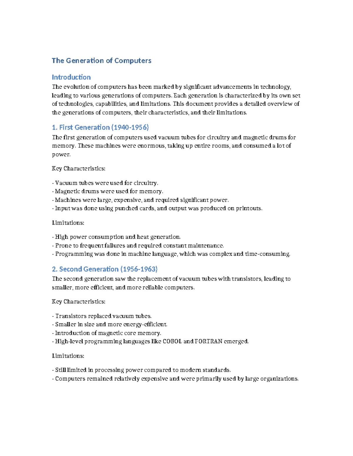 Computer Generations: Characteristics & Limitations Overview - Studocu