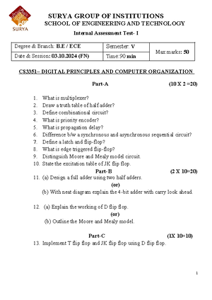 CS3691- Embedded System & Io T Lab Manual - OBSERVATION NOTE SURYA ...