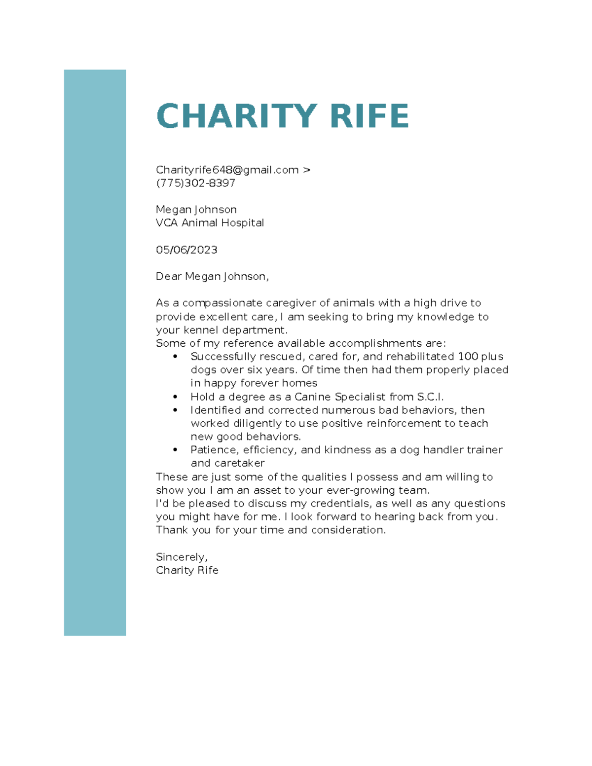 ENG210 WK4 Cover Letter & Reflection by Charity Rife - Studocu