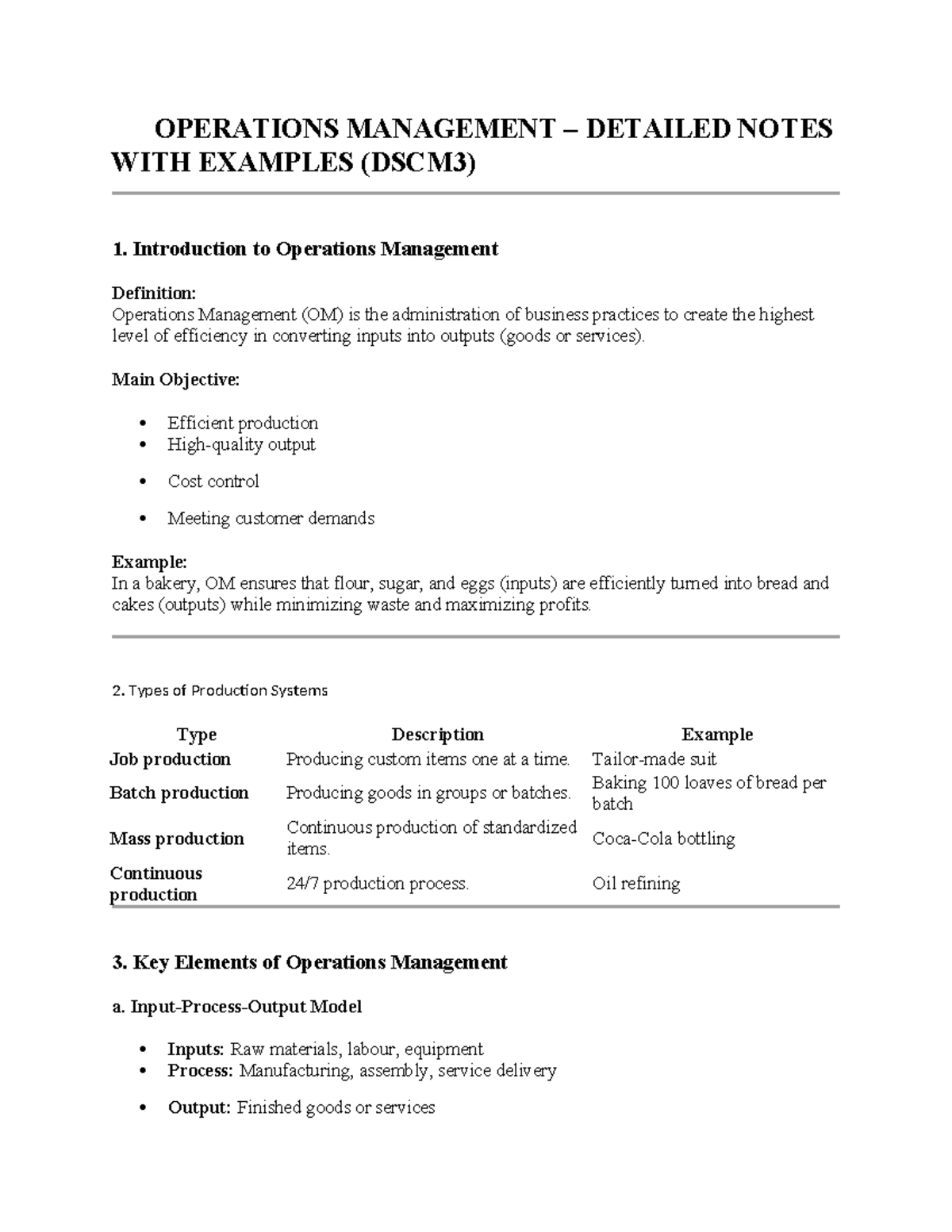 📘 DSCM3 Operations Management Detailed Notes with Examples - Studocu