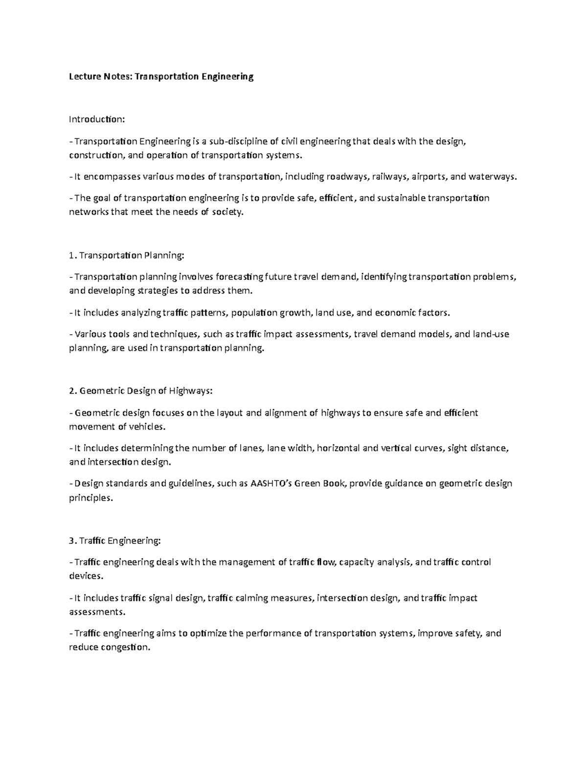 Lecture Notes: Transportation Engineering Fundamentals and Concepts ...