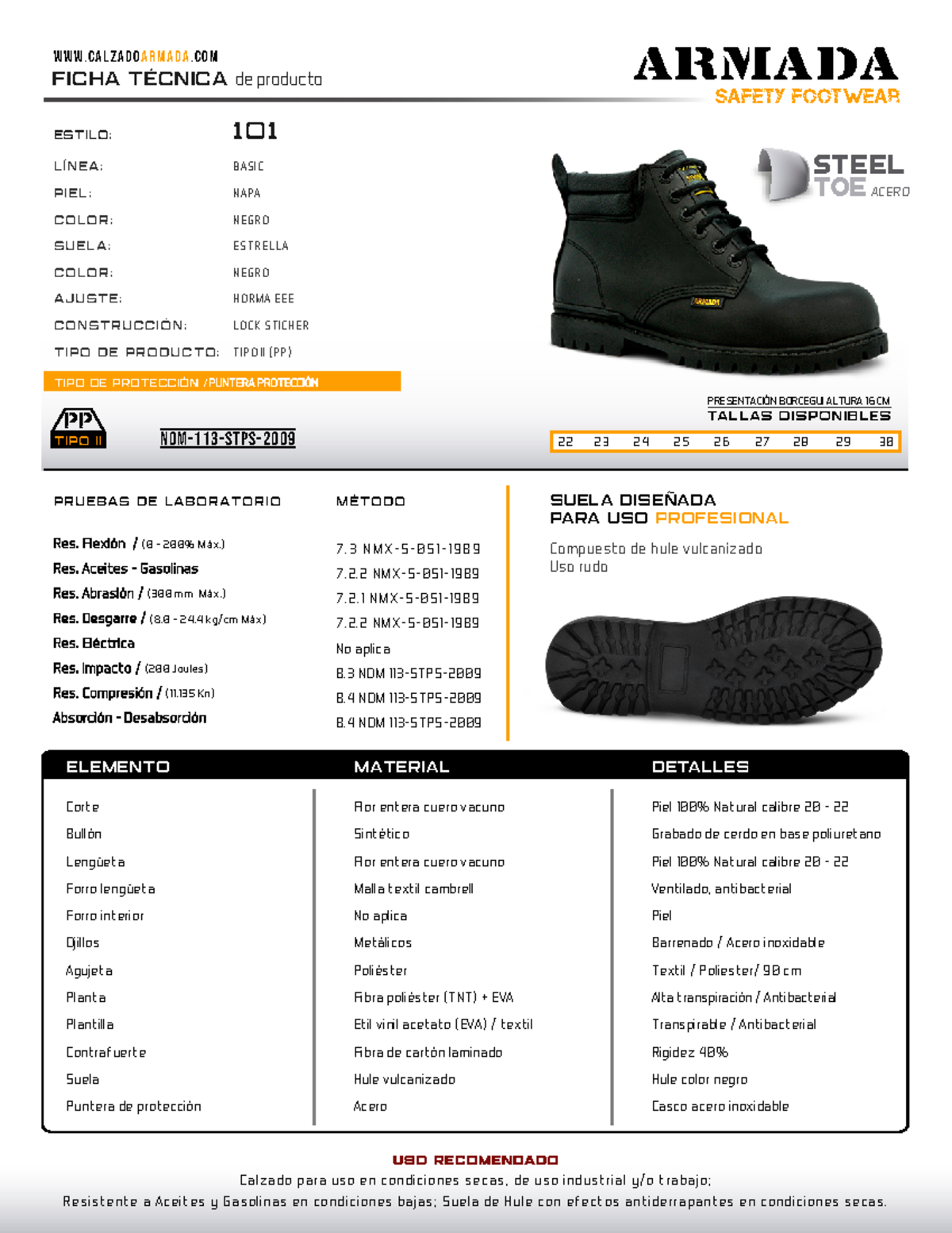Armada-101 - Ficha Técnica de Calzado Industrial Seguro - Studocu
