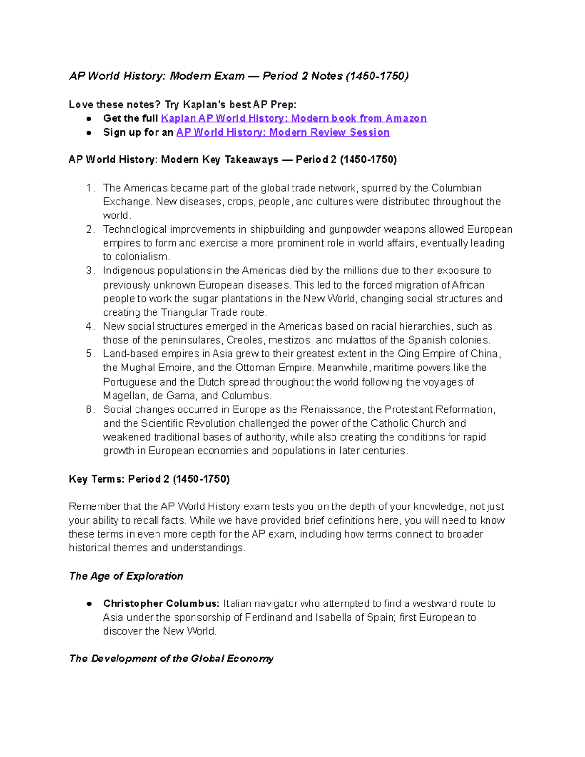 AP World History Modern Exam: Period 2 Notes (1450-1750) Insights - Studocu