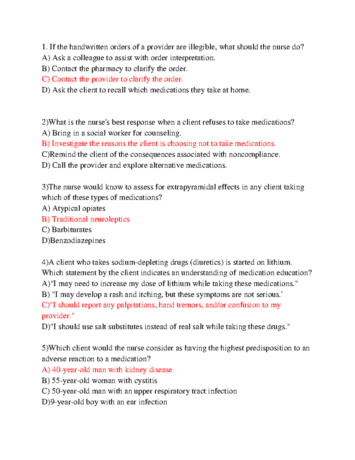 Pharmacology Practice Questions w/ Answers - If the handwritten orders ...