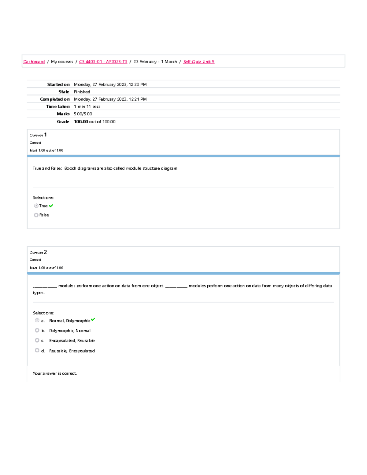 Quiz 5 Review - CS 4403-01 Practice Questions Overview - Studocu