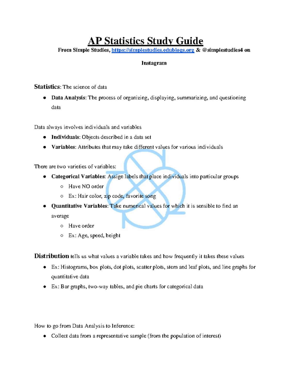AP Statistics Study Guide: Data Analysis and Inference Techniques - Studocu