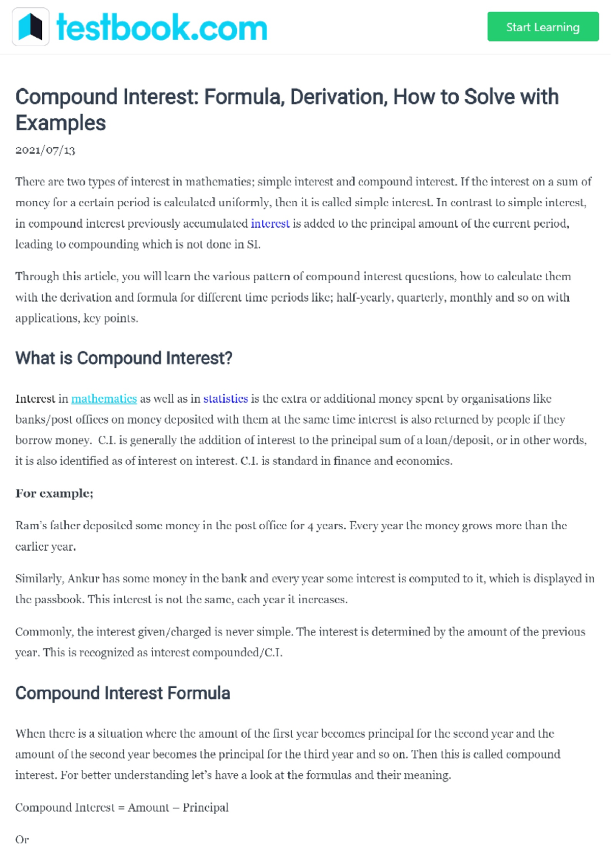 Maths C9: Compound Interest - Formula, Derivation & Examples - Studocu