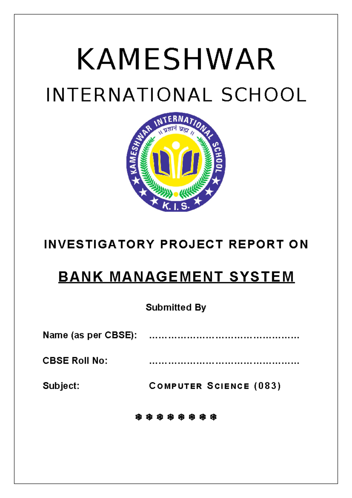 Bank Management System Project Report - CS (083) - Studocu