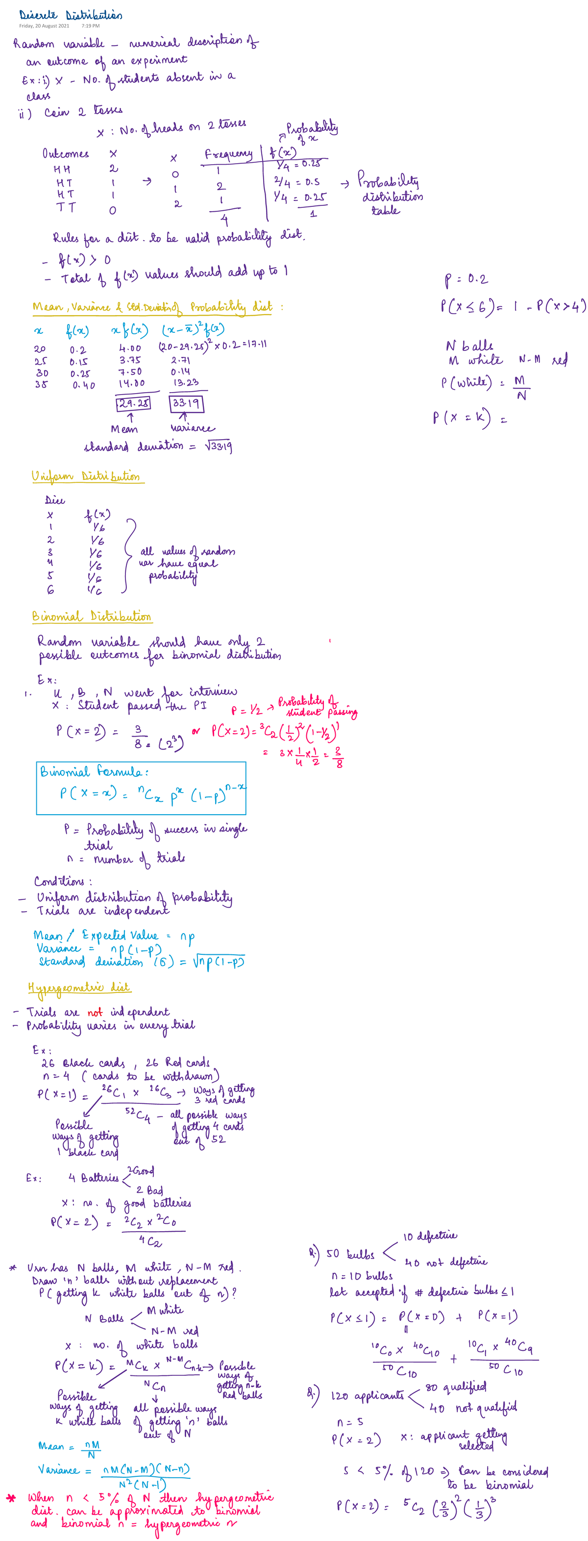 Discrete Distribution Notes for Course D.S - Random Variables ...