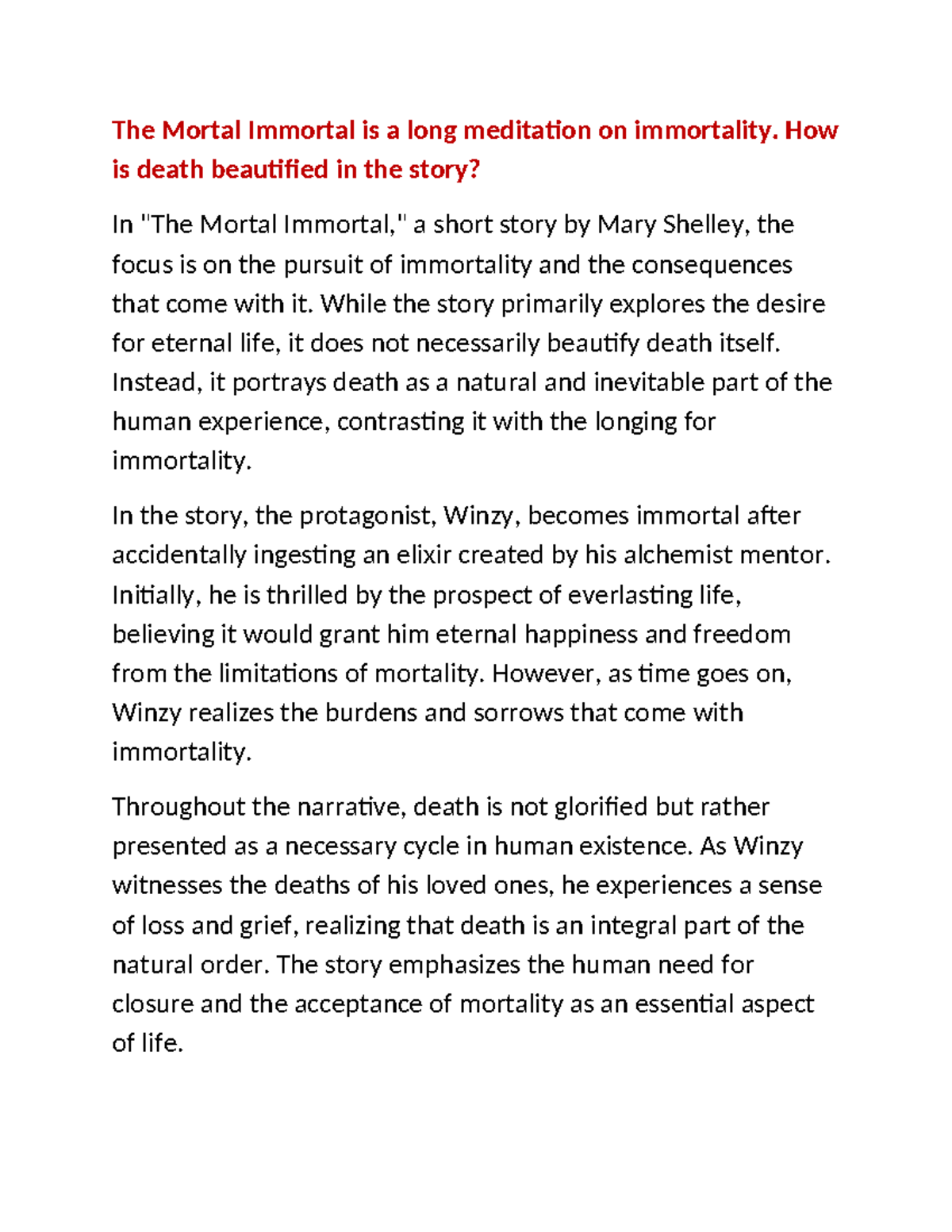 Exploring Immortality and Loss in Mary Shelley's "The Mortal Immortal ...