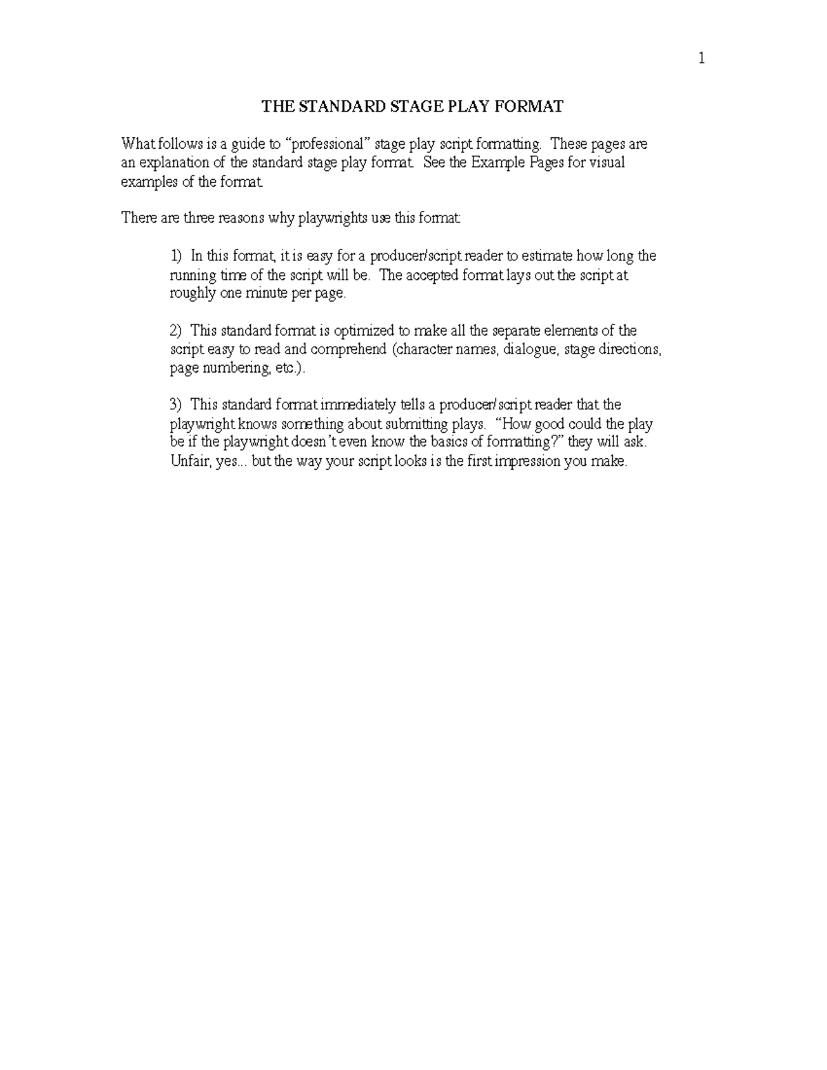Standard Stage Play Formatting Guide - CPF 101 - Studocu