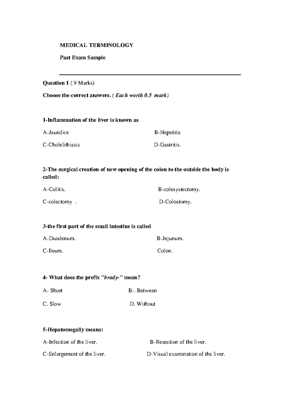 NUR-116 Final Exam Sample on Medical Terminology - Studocu