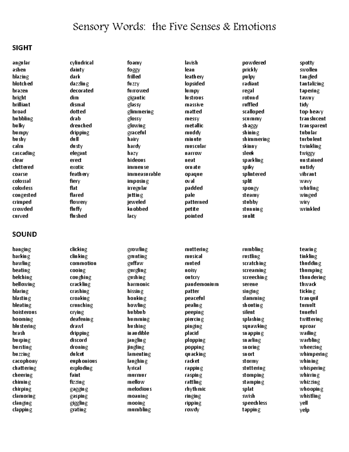 Sensory Words: A Comprehensive List of Emotions & Senses - Studocu