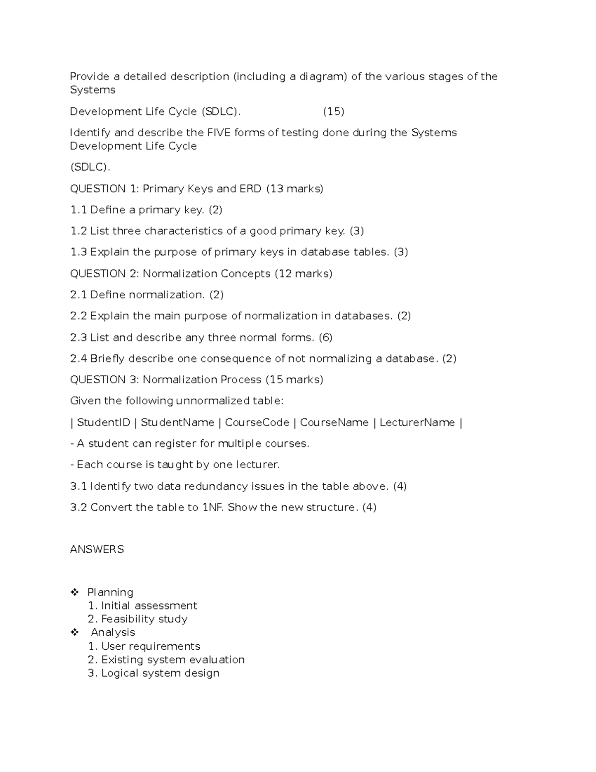 Database T2 - SDLC, Primary Keys & Normalization Concepts Notes - Studocu