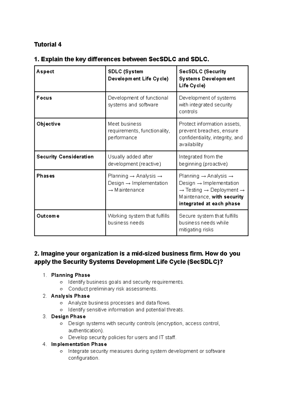 Cyber 2: Key Differences Between SDLC and SecSDLC Explained - Studocu