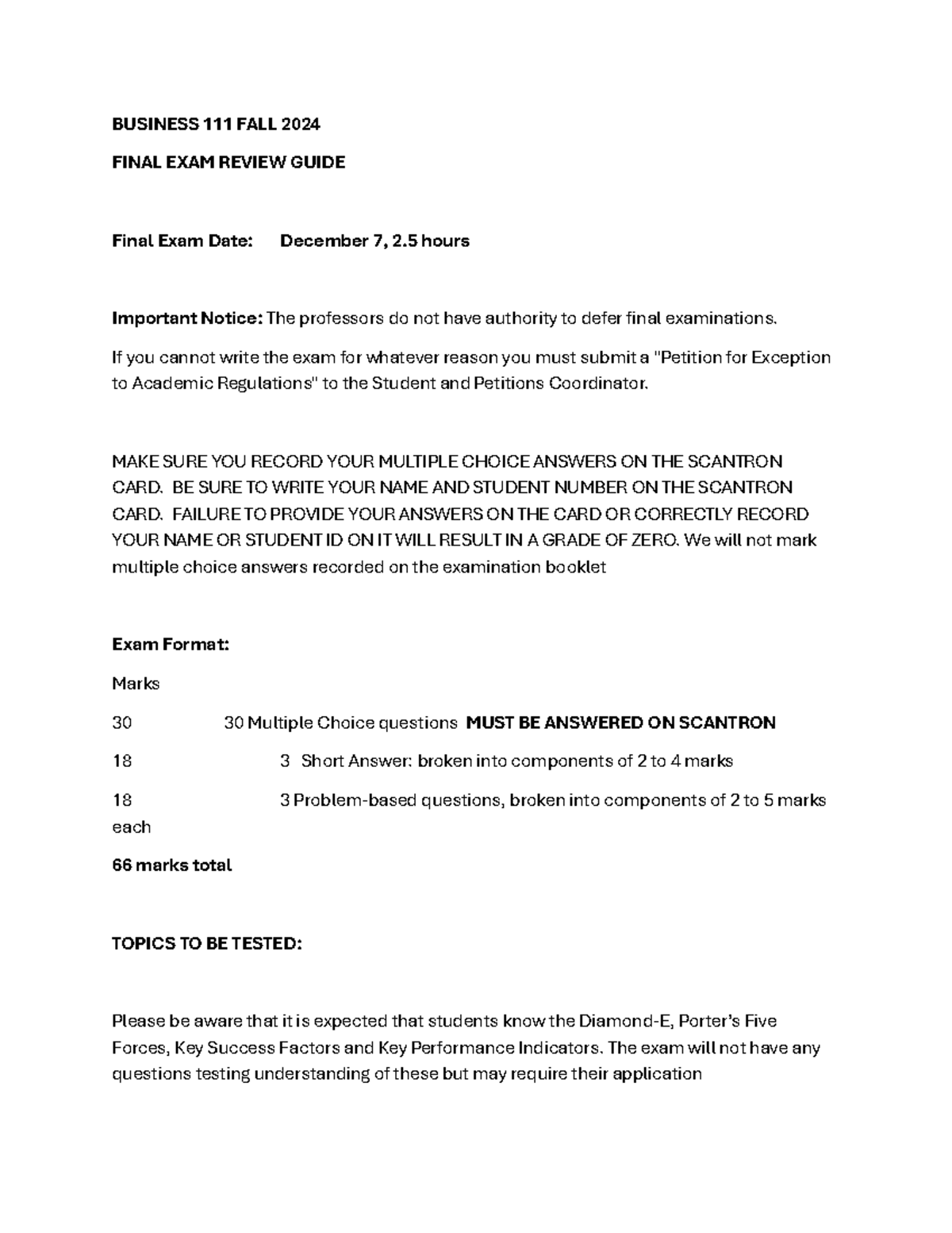 BU111 FALL 2024 FINAL EXAM STUDY CHECKLIST - Studocu