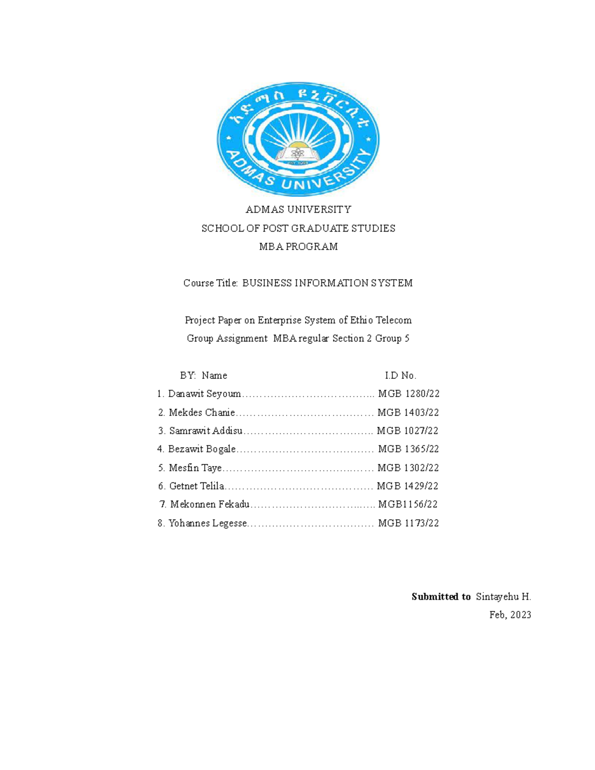 Project Paper on ERP: Ethio Telecom's Enterprise System (MBA) - Studocu