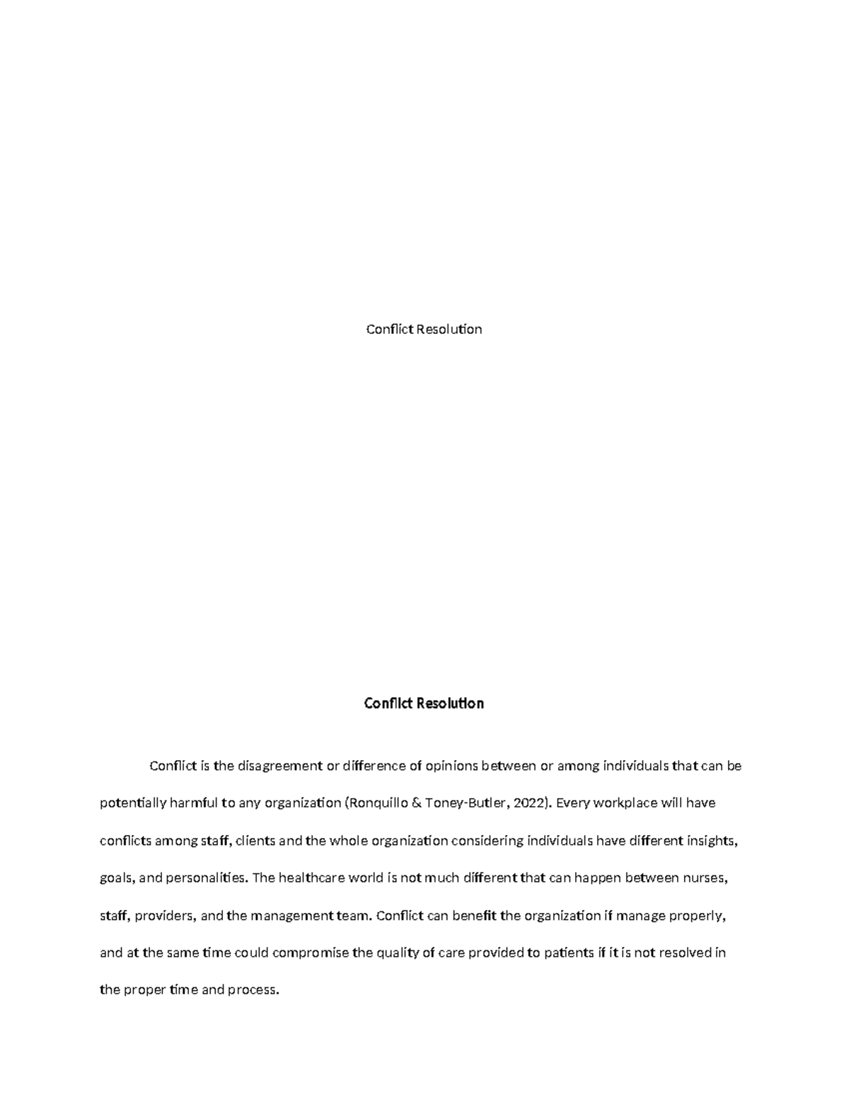 Conflict Resolution Assignment: Addressing Workplace Disputes - Studocu