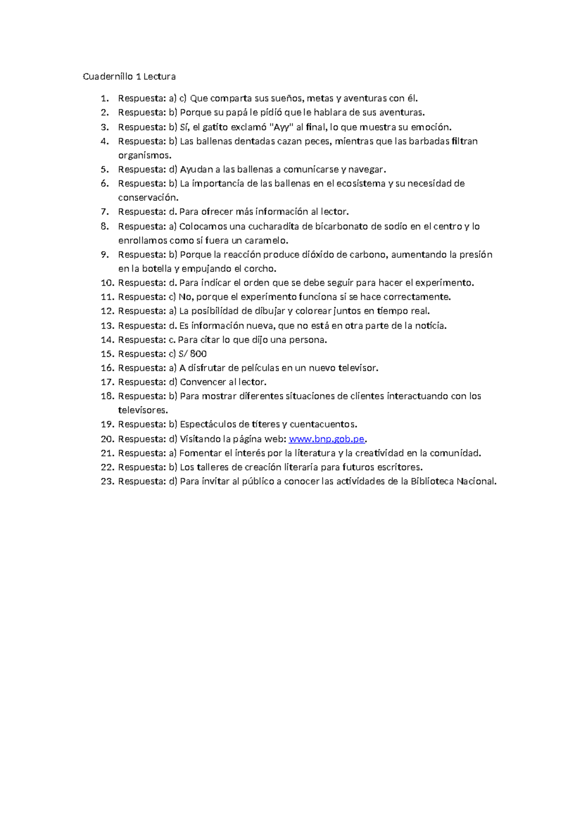 Cuadernillo 1: Respuestas de Lectura 1 - Melissa - Studocu