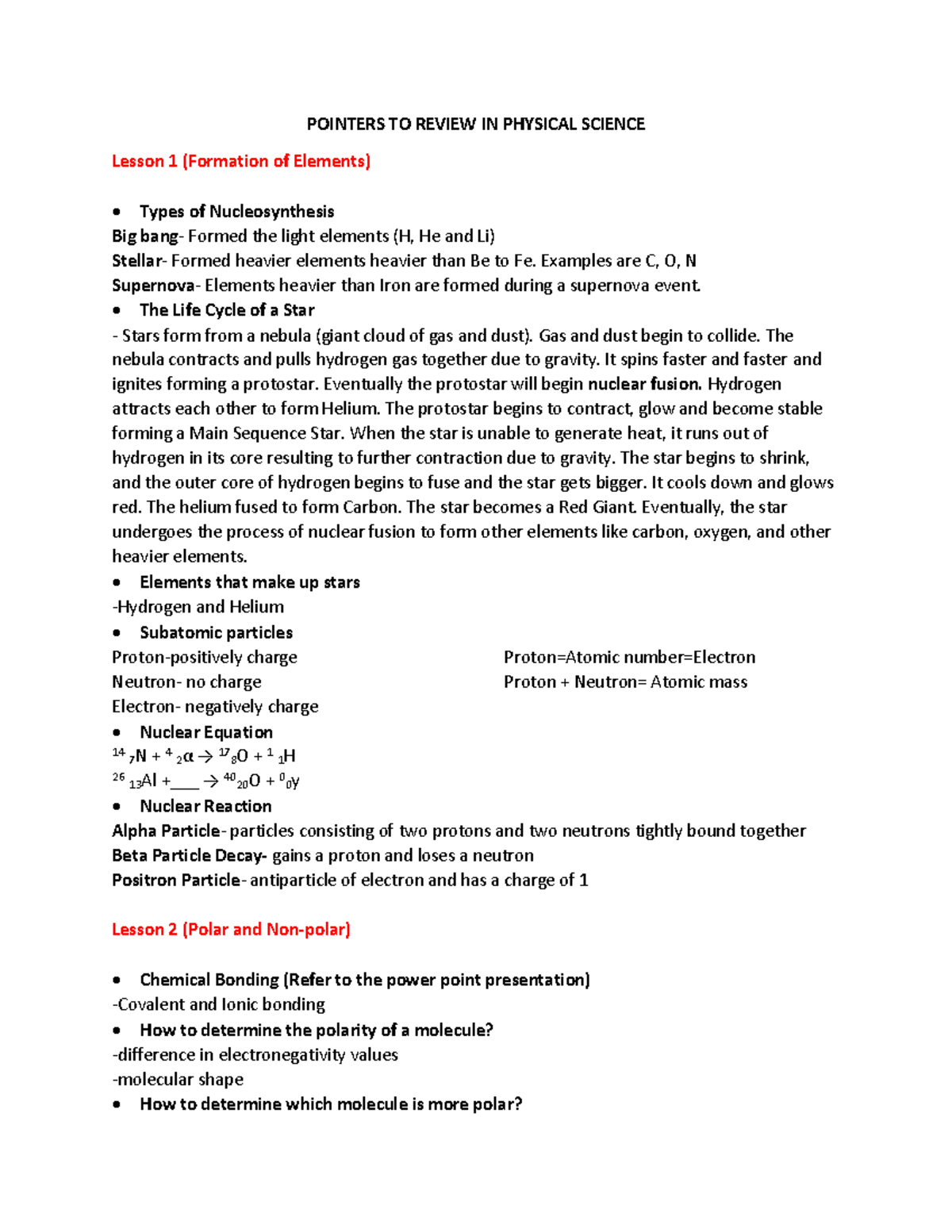 Physical Science Review Notes: Key Concepts & Lessons - Studocu